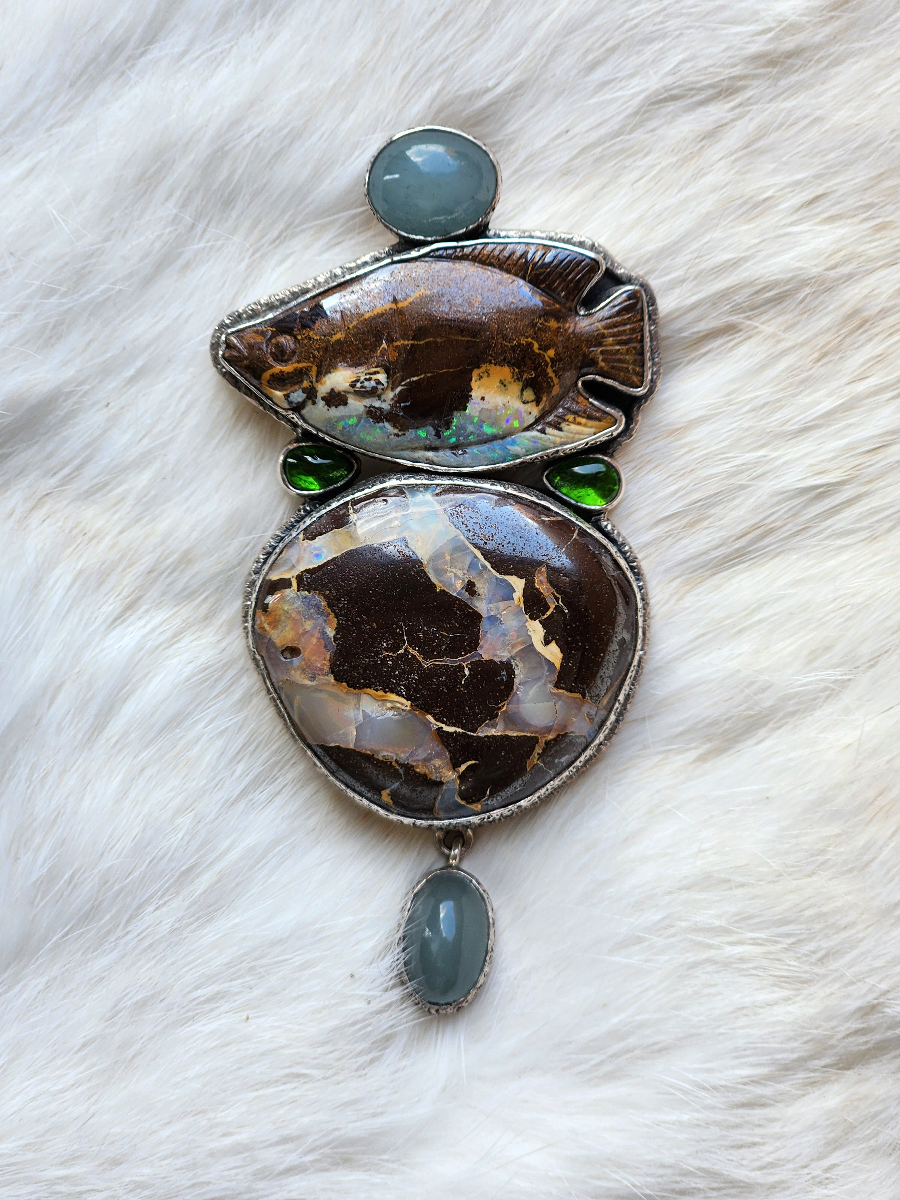 Boulder Opal Fish, Aqua Pendant/Pin | Amy Kahn Russell – Painted Finch ...